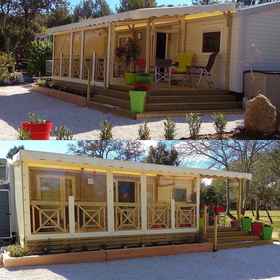 Terrasse Mobil Home Deckit - Terrasse simple ou couverte - Bâche.